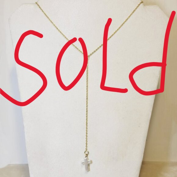 Jewelry | Sold Modern Gold Pearl Cross Minimalist Rosary Lariat ...